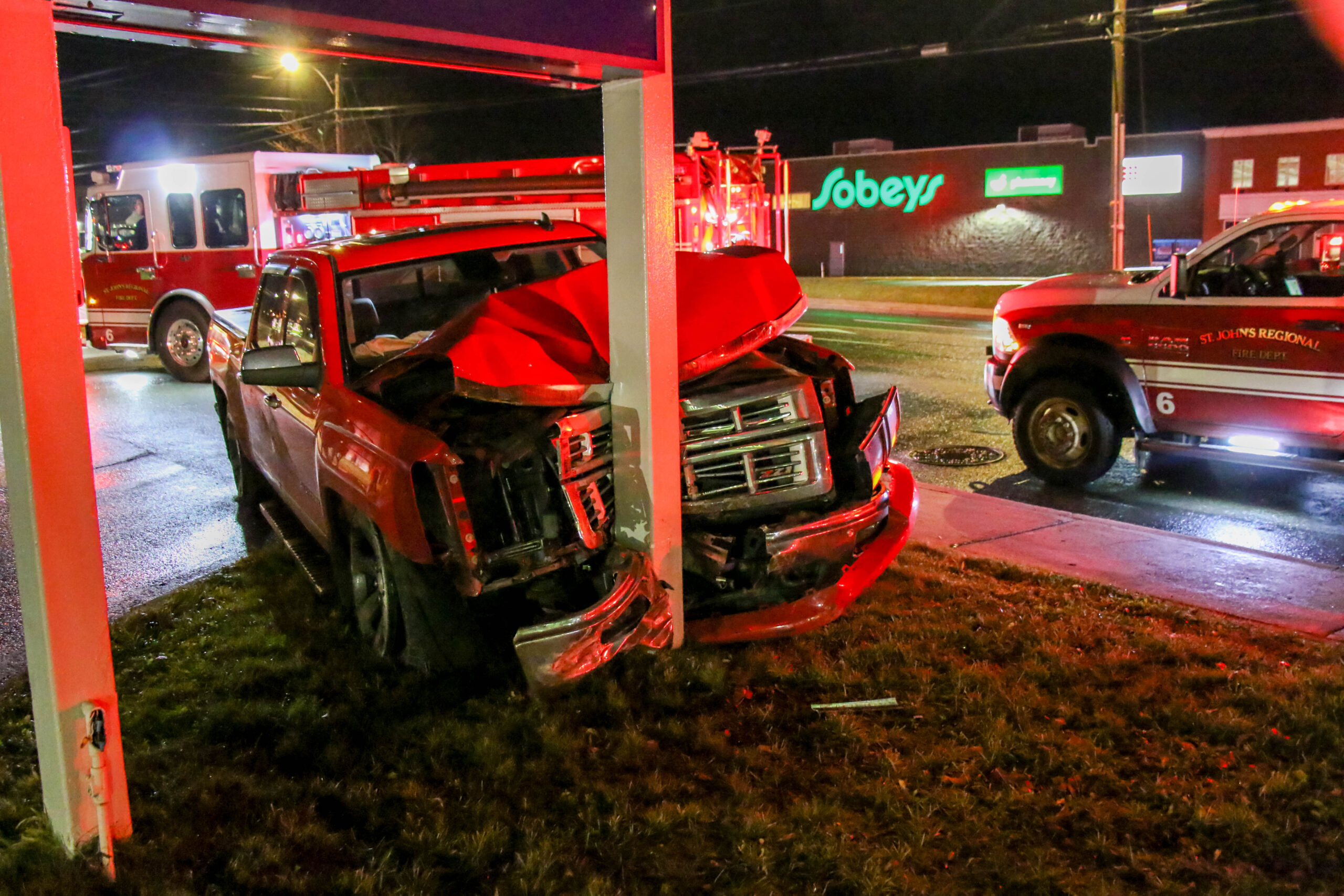 Driver flees after destroying guardrail and crashing pickup truck on ...