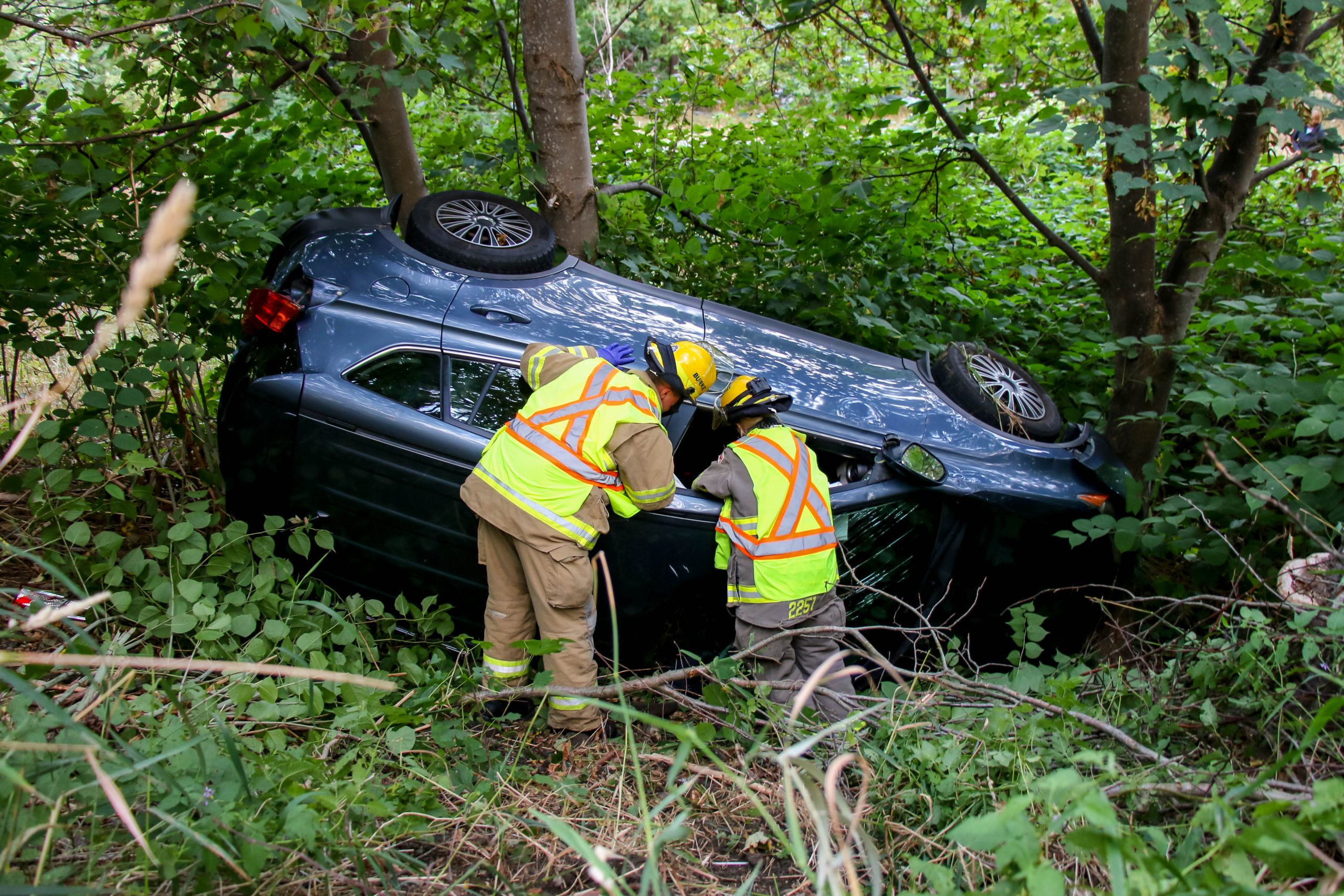Single-vehicle mishap sees SUV go down embankment, no injuries to ...